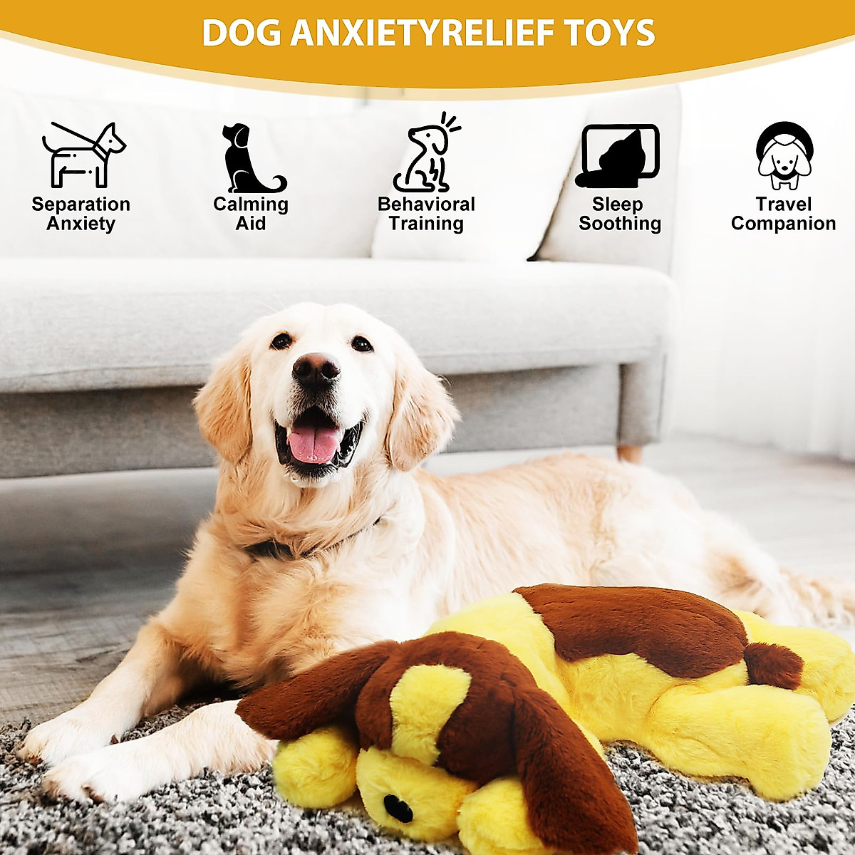 OKAMDERT Puppy Heartbeat Toy for Anxiety Relief Soft Comfortable Heartbeat Puppy Toy Calming Aid Heartbeat Plush Toy Dog Behavioral Aid Toy Heartbeat Stuffed Animal Dogs Heartbeat Simulator Yellow