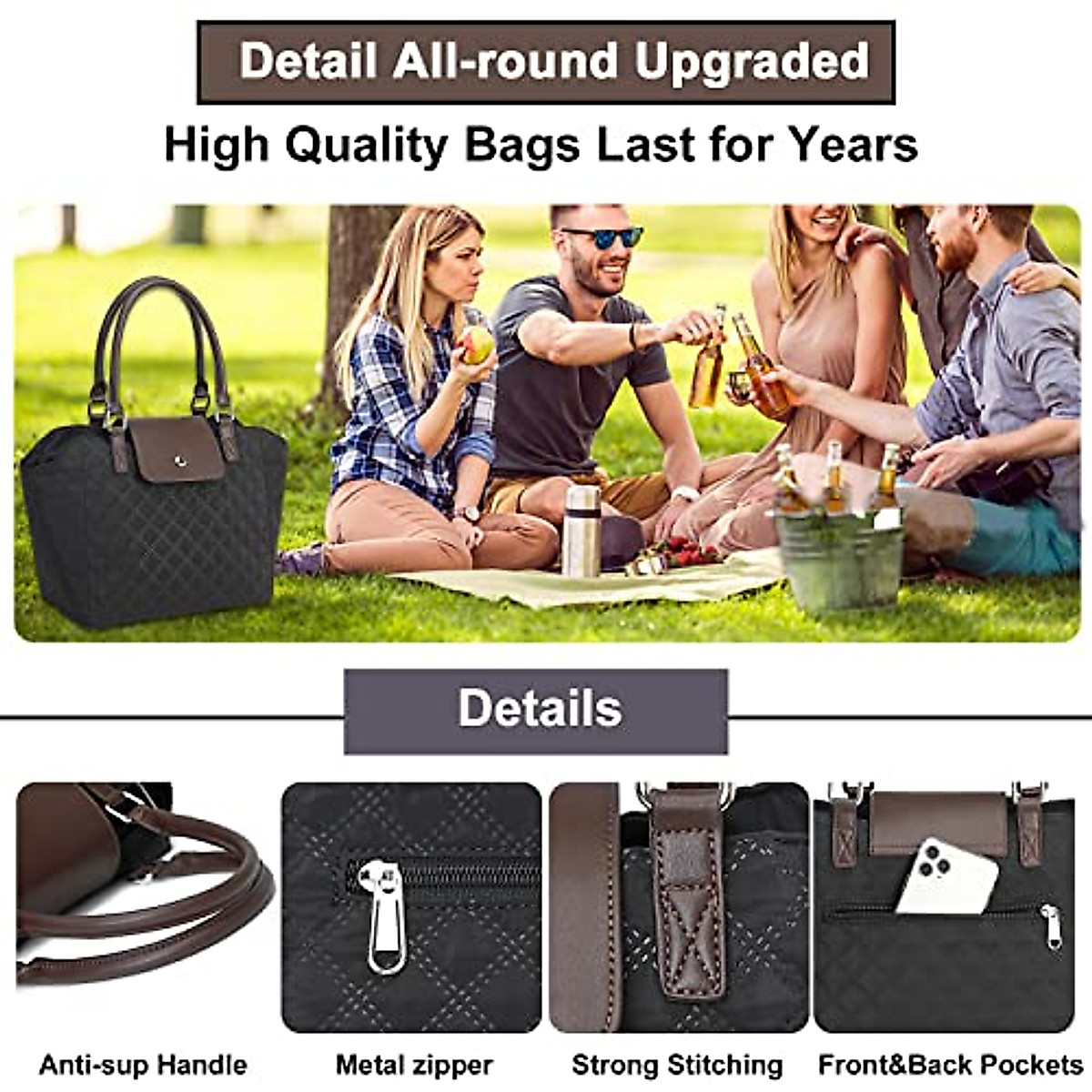 Lunch Bags for Women Insulated Lunch Tote Fashionable Large Lunch Cooler Bag Reusable Wide-Open Lunch Box for Work Shopping Picnic Hiking