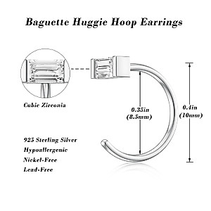 SEVENWELL Hug Half Hoop Earring, Baguette Cut Cubic Zirconia 925 Sterling Silver Open Hoop Earring