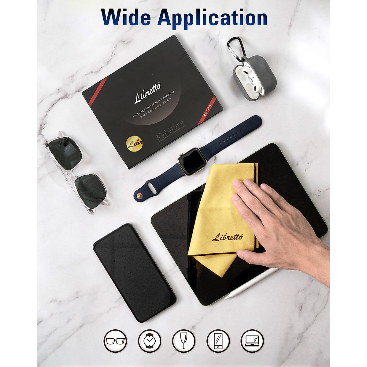 Libretto Microfiber Polish Cloth for Musical Instrument, 3 Sizes in 1 Pack, Violin and Cello Cleaning Product, Yellow, Lint-Free, Super Soft, Gift, for Piano, Guitar, Trumpet, Saxophone, Laptop.