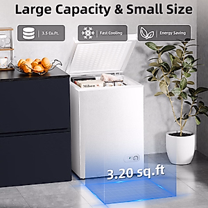 Antarctic Star 3.5 Cu.ft Chest Freezer 6.8℉to -4℉with Removable Basket Free Standing Top open Door Compact Freezer with Adjustable Temperature Defrost Water Drain/Power Saving White