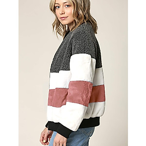 LL WJC2154 Women's Long Sleeve Zipper up Parka Sherpa Faux Mink Fur Shaggy Soft Fuzzy Fleece Jacket M Mauve