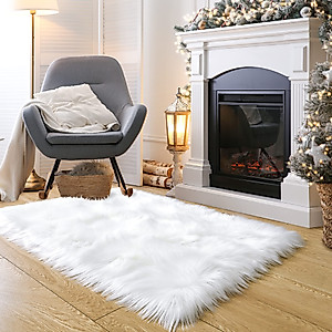 Noahas 3 x 5 White Faux Sheepskin Rug,Luxury Fluffy Faux Fur Rugs for Bedroom,Washable Area Rugs,Bedroom Rug,Furry Carpet Shag Rug,Soft Throw Rugs for Living Room Decor