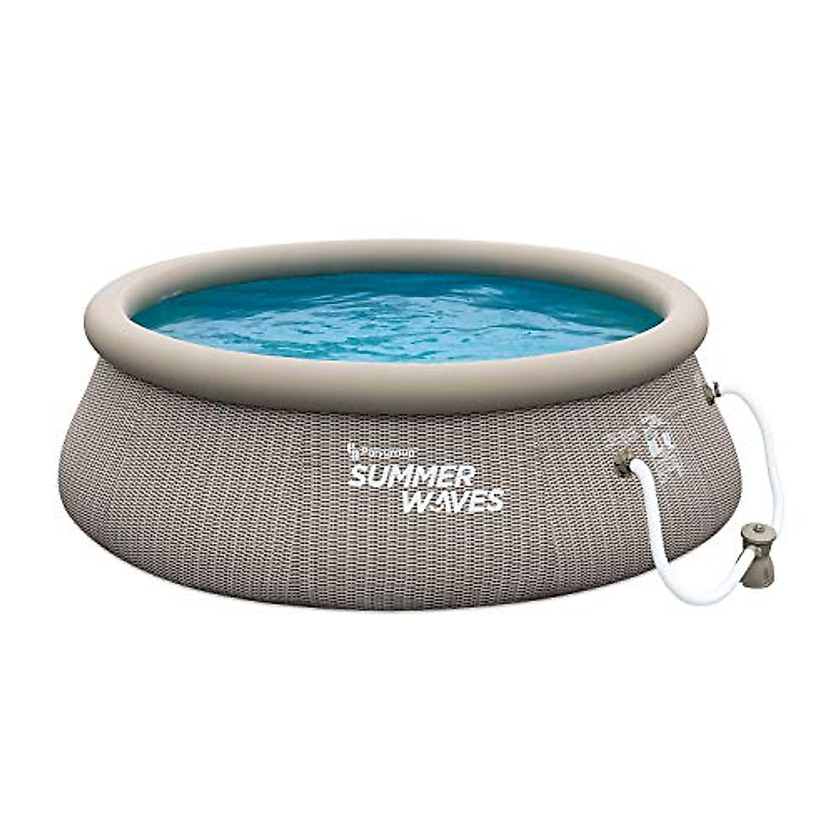 Summer Waves P1B01036A 10ft x 36in Round Quick Set Inflatable Ring Above Ground Swimming Pool with Filter Pump, Gray Basketweave Print