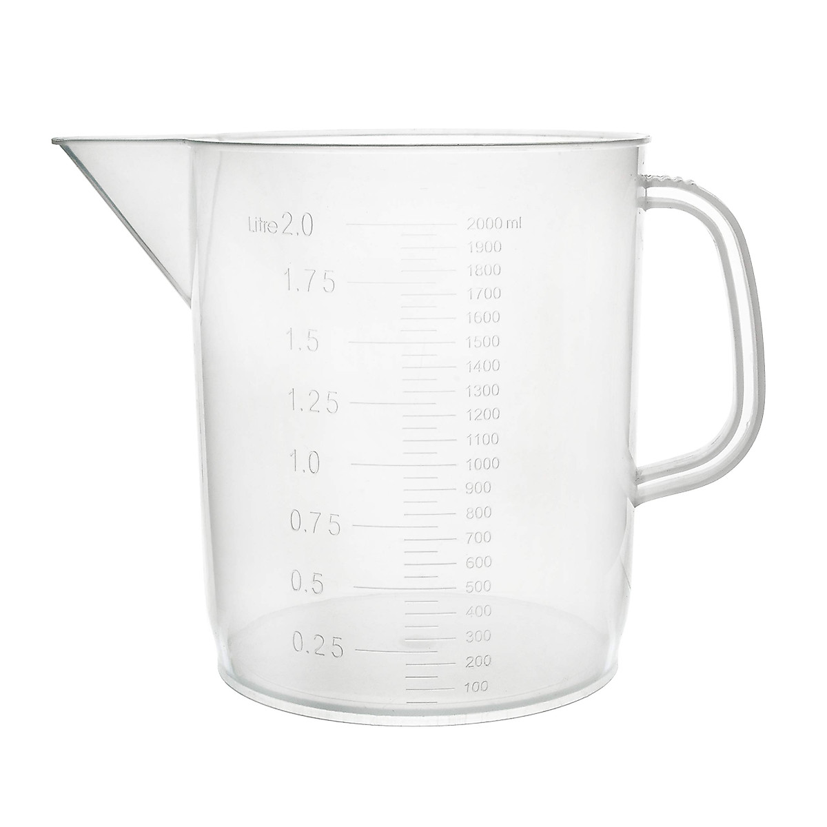 EISCO Plastic Pitcher, 2000mL (2L) - Short Form, Euro Design - Molded Graduations - Chemical Resistant & Autoclavable Polypropylene - Measuring Jug