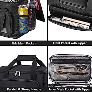 Large Insulated Lunch Bag for Men, 24 Cans (15L) Water-resistant Leakproof Lunch Box Pail for Women Adult, Reusable Bento Soft Cooler Tote for Work Office with Shoulder Strap & Pockets, Black
