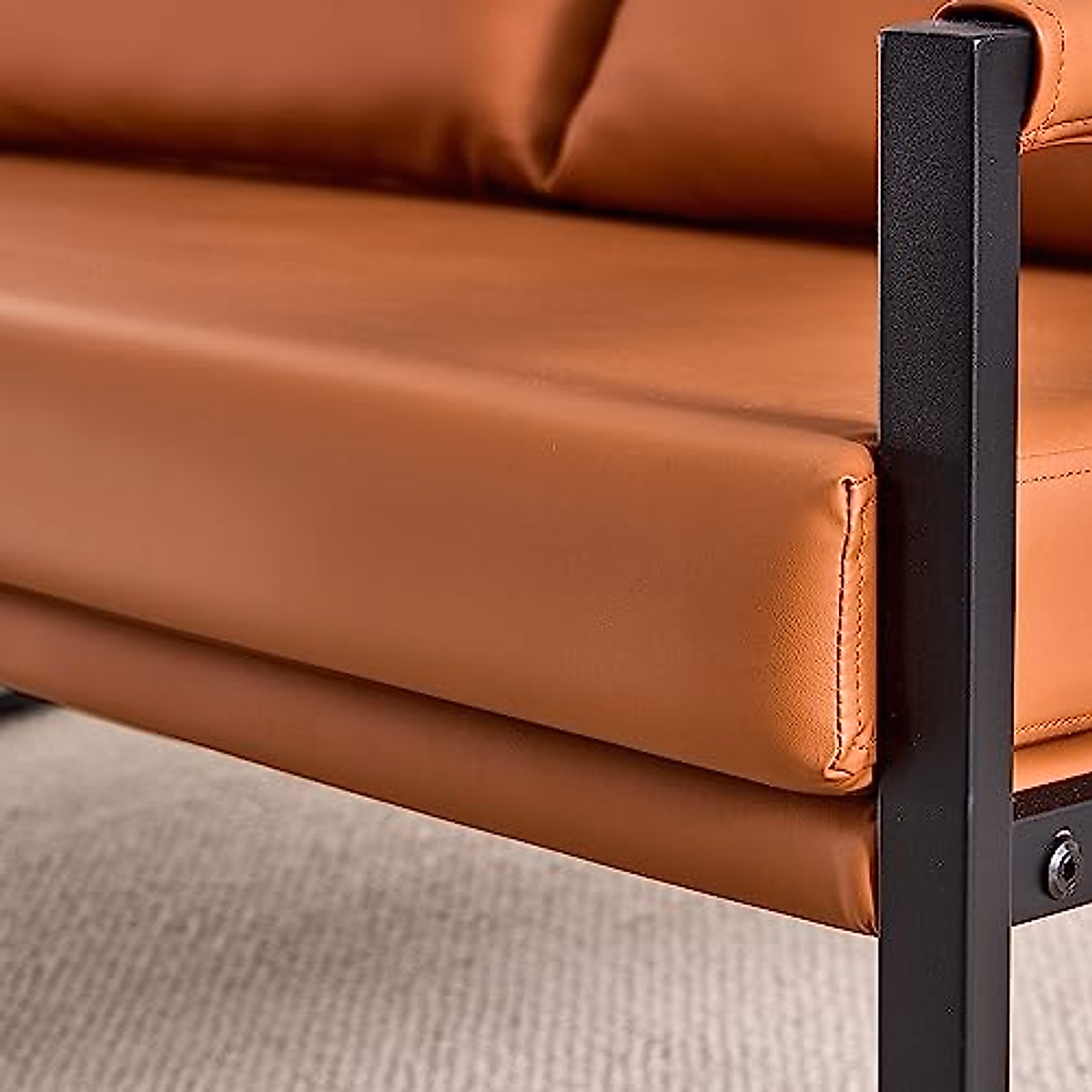 FANYE Modern Upholstered 2 Seaters Soft Love, Accent Deep Seat Loveseat Double Sofa & Couch for Home Office Apartment Small Space Living Room Furniture Set Sectional, Brown PU Leather 48" W