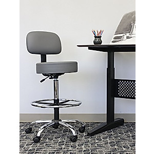 Boss Office Products Drafting Stool with Back Cushion, Grey