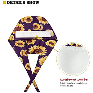 Babrukda 2 Pieces Set Sloth Tropical Cactus Print Hats for Women Men Cap with Sweatband Adjustable Tie Back Hats Head Hair Cover for Housework Painting Decoration Travel