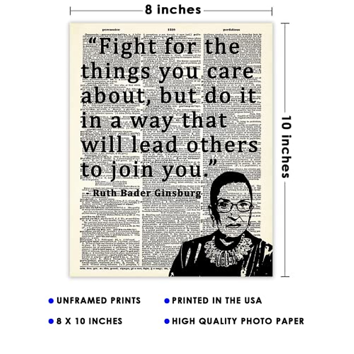 Inspirational Ruth Bader Ginsburg Wall Art "Fight for Things" 8x10 RBG Poster, RBG Wall Art & Motivational Wall Art, Positive Affirmations Wall Decor for Bedroom & Office Decor for Men &Women