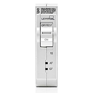 Leviton LB115-DF 15A 1-Pole Plug-On AFCI/GFCI Branch Circuit Breaker, Hydraulic Magnetic, 120 VAC, White