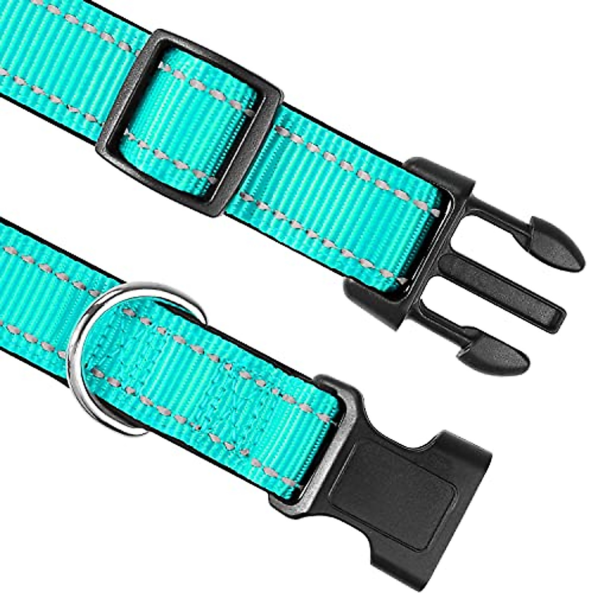 Joytale Reflective Dog Collar,Soft Neoprene Padded Breathable Nylon Pet Collar Adjustable for Large Dogs,Teal,L