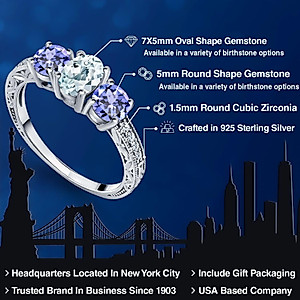 Gem Stone King 925 Sterling Silver Oval Sky Blue Aquamarine and Blue Tanzanite Ring For Women (1.79 Cttw, Gemstone Birthstone, Available In Size 5, 6, 7, 8, 9)
