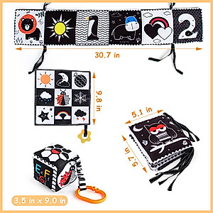 Oarifun 3 in 1 High Contrast Baby Toys 0-3 Months for Newborn, Montessori Tummy Time Toys Sensory Crinkle Toys for Brain Development, Soft Book Toys for Babies Girls Boys Baby Toys