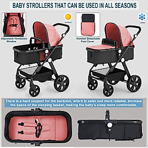 Newborn Infant Baby Bassinet Stroller - Sleeping & Sitting Mode 2 in 1 All Terrain High Landscape Shock Absorption Sunshade Comfortable Baby Toddler Strollers for 0-36 Months Old Babies