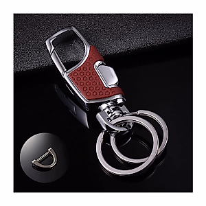 Car Key Chain, Heavy Duty Stainless Steel Keys Holder with D Ring, One Click Release Keychain Organizer for Men Women (Brown/Red)