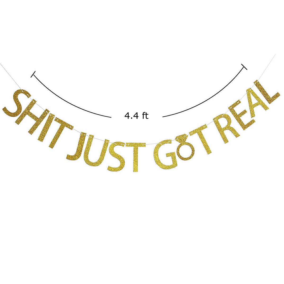 Firefairy™ Shit Just Got Real Gold Glitter Bunting Banner for Funny Wedding, Engagement, Bachelorette,Pregnancy Announcement,Bar Sign