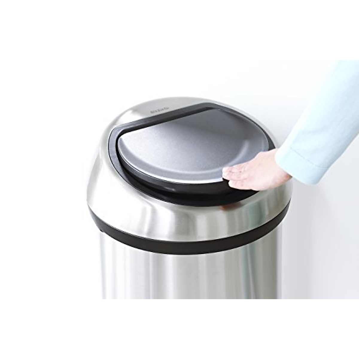 Brabantia 16 Gallon Large Kitchen Touch Top Trash Can (Matt Black/Brilliant Steel Lid) Removable Lid, Soft-Touch Open Garbage Can