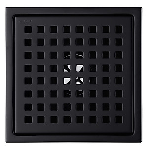Orhemus 6 Inch Square Shower Drain with Adjustable Shower Drain Base Flange, SUS 304 Stainless Steel Floor Drain with Removable Cover Grid Grate, Matte Black