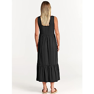 ANRABESS Women Summer Casual Sleeveless Crewneck Sundress Aline Flowy Tiered Maxi Long Beach Dress Vacation Outfits Medium Black