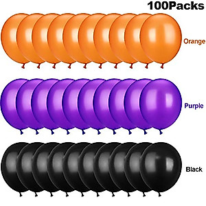 TecUnite 100 Pieces 13 inch Latex Balloons Colorful Round Balloons for 4th of July Wedding Birthday Festival Party Decoration(Orange, Purple, Black, 13 Inch)