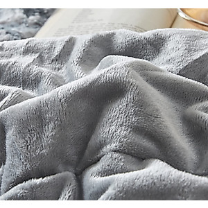 Jameswish Faux Fur Duvet Cover Set Ultra Soft Marbled Ivory Comforter Cover Set Luxury Fluffy Plush Fuzzy 3 Pieces Bedding Set(1Comforter+2 Pillowcases) (Queen Size,Ivory White)