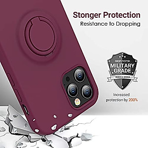 MOCCA Compatible with iPhone 13 Pro Max Case 6.7inch with Ring Kickstand | Liquid Silicone |Microfiber Linner|Anti-Scratch Full-Body Shockproof Protective Case for iPhone 13 Pro Max Women Girl-WineRed