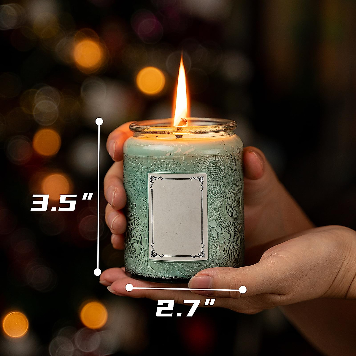 8oz Embossed Glass Candle Container with Tin Lid and Labels (Blue)