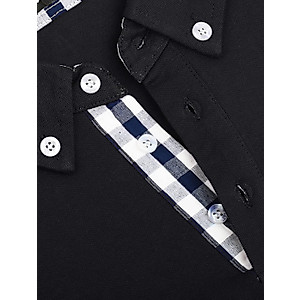 LUJENGEFA Mens Polo Shirts Long Sleeve Casual Plaid Collar Golf Shirt for Men Slim Fit Cotton Polo T Shirts Top B-Black Large