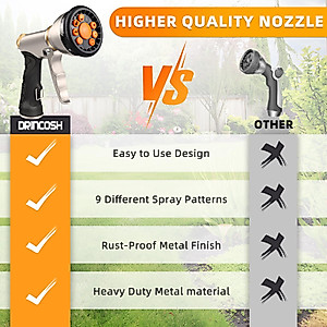 Garden Hose Nozzle, Upgrade Heavy Duty Metal High Pressure Water Hose Nozzle with 9 Spray Patterns Rotating for Outdoor Lawn & Garden Watering, Car & Pet Washing