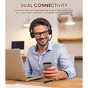 (Upgraded Version) Wireless Headset, Bluetooth Headset with Noise Cancelling Microphone, Best Headset with Mic Mute & USB Dongle for PC/Computer/Laptop/Cell Phones/Remote Work/Call Center