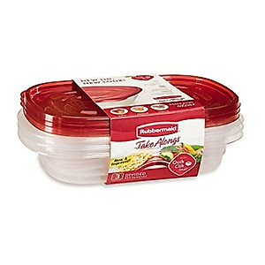 Rubbermaid TakeAlongs Divided Rectangular Food Storage Containers, 3.7 Cup, Tint Chili, 3 Count