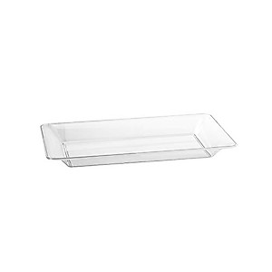 Exquisite - 6 Pack Crystal Clear Premium Quality 10.5 inch. x 8.5 inch. Rectangle Plastic Disposable Serving Trays for Parties - Heavy Duty Serving Platter and Serving Trays for Eating