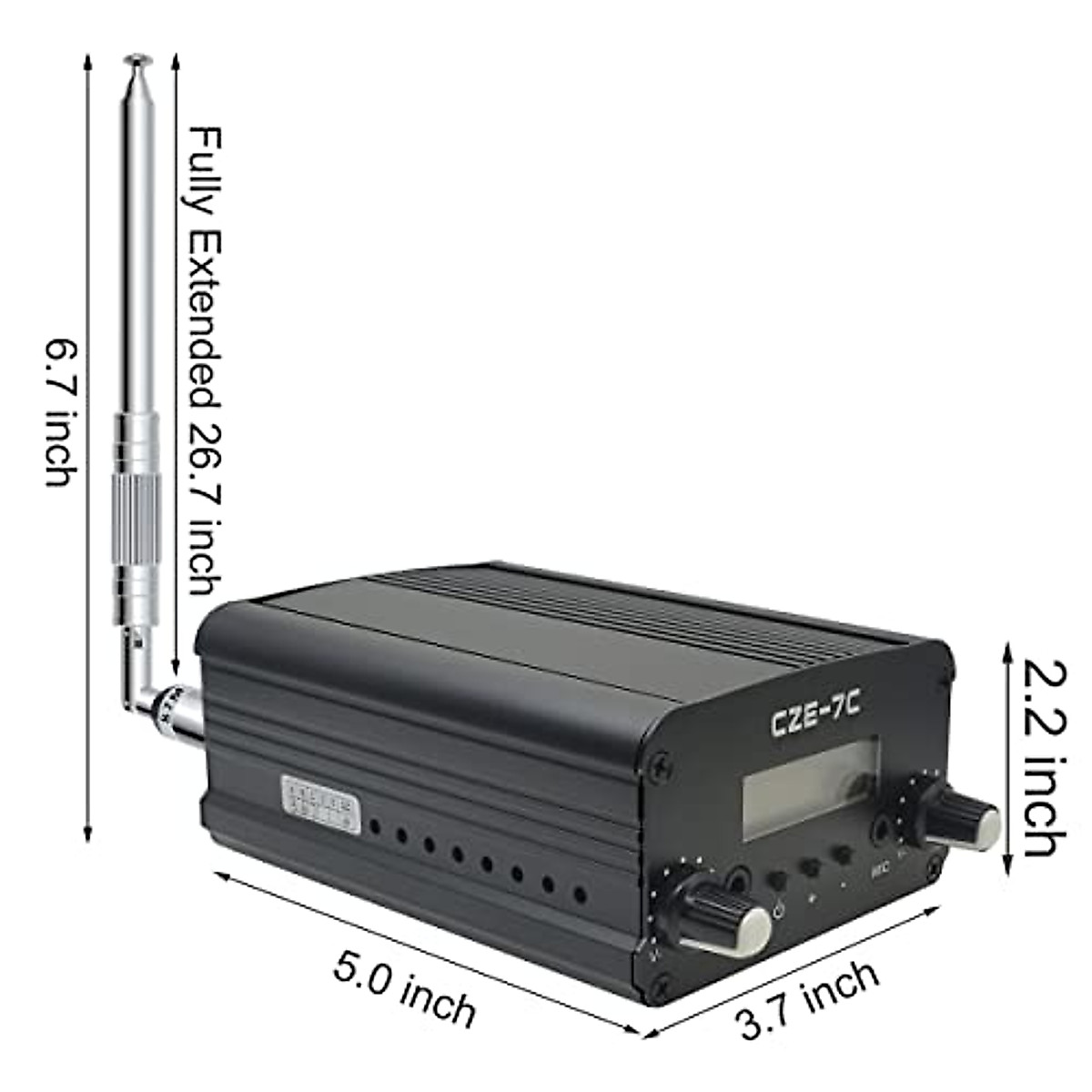 BaseWish 7W 1W Long Range FM Transmitter with LCD & 3.5mm Audio Cable - Ideal for Drive-in Church, School & Supermarket Events, Light Shows & Fireworks Display - Black