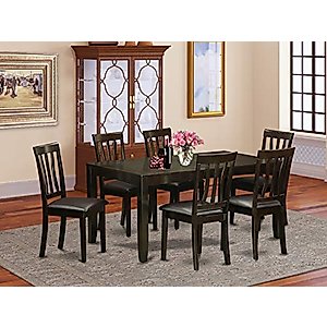 East West Furniture LYAN7-CAP-LC 7-Piece Dining Room Table Set, Cappuccino Finish, Faux Leather Seat