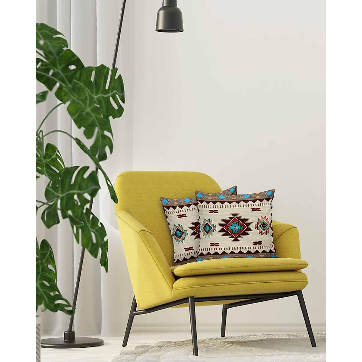 2 Packs Decorative Cotton Throw Pillow Covers, Native Americans in The US Totem Indian Style Geometric 20 x 20 Inch Square Reversible Soft Cushion Case for Couch Bedroom Sofa Living Room Chair Car