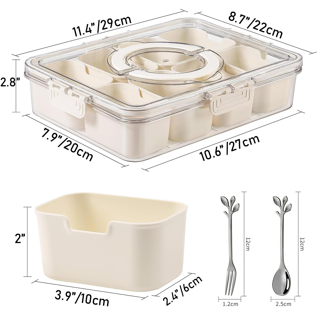 SanerCraft Snack Box Container, Divided ServingTray with lid and Handle, Snackle Box Charcuterie Container Adults Fruit Tray for Beach, Picnics, Camping