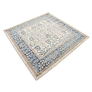 Unique Loom Salzburg Collection Area Rug - Gneis (5' Square, Cream/ Light Blue)