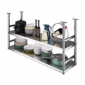 6 Sizes,Ceiling Mount Shelf, Industrial Stainless Steel Kitchen Shelf, Hanging Floating Shelf, Restaurant Bar Display Stand/Decorative Storage Rack (Size : 90 * 35 * 80cm)