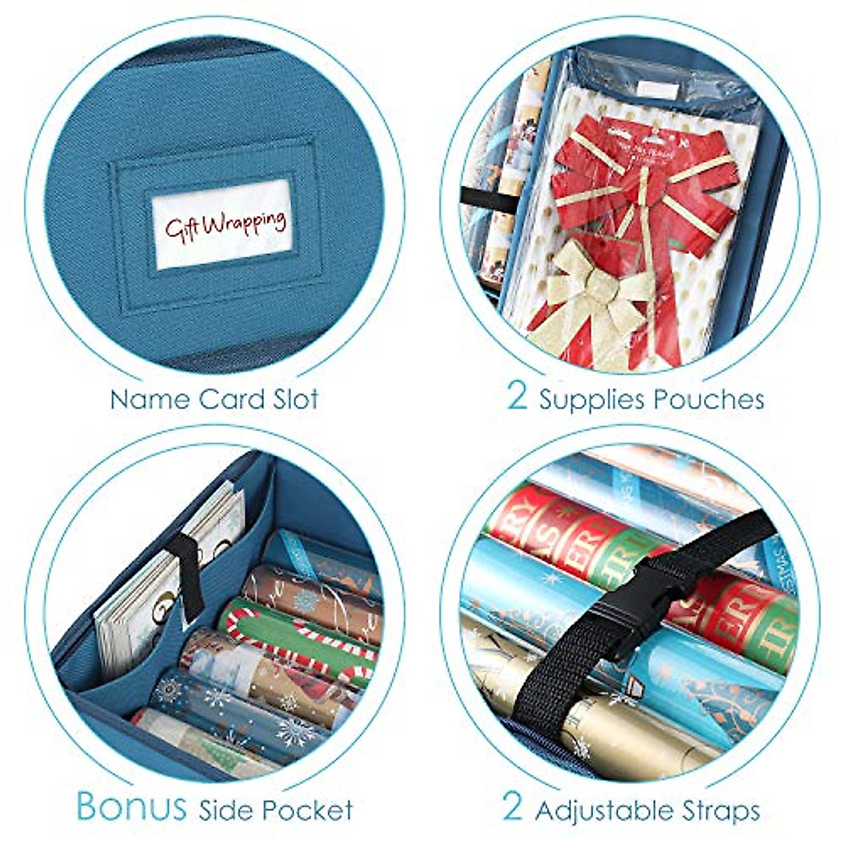 Hearth & Harbor Wrapping Paper Storage Container - Christmas Storage Bag with Interior Pockets - Gift Wrapping Organizer Storage Fits Up to 22 Rolls of 40" - Tear Proof  Wrapping Paper Organizer