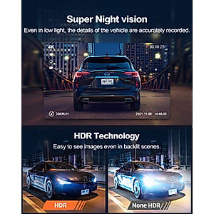 YEECORE Dual Dash Cam, Real 4K+1080P Front and Rear Dash Camera, Built-in WiFi GPS, 3" IPS Screen, HDR Night Vision, 24H Parking Monitor, 157°Wide Angle Dash Camera for Cars, Loop Recording (H22)