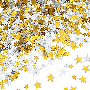 60 g Star Confetti Glitter Star Table Confetti Metallic Foil Stars for Party Wedding Festival Decorations (Gold Silver 60g, 10mm and 6mm)
