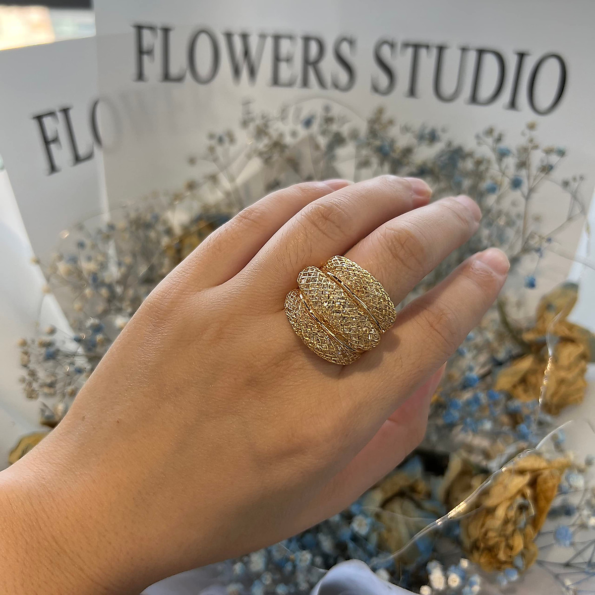 Aprilery Rose Gold Initial Rings for Women, Fashion CZ Crystal Cross Statement Chunky Ring Band Cocktail Costume Jewelry for Her (Dome, 8)