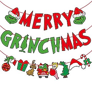 Merry Christmas Banner Christmas Decorations Red and Green Decorations Christmas Party Banner Decor for Home Office Fireplace Mantel