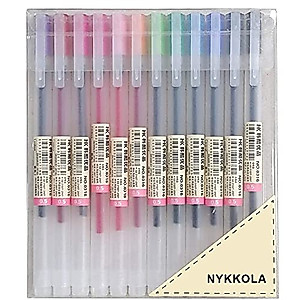 NYKKOLA Japanese Style Gel Ink Pen 0.5mm Colorful Fine Ballpoint Maker Pen for Office School Stationery Supply,Pack of 12, Assorted Colors