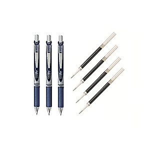 Pentel EnerGel Deluxe RTX Liquid Gel Ink Pen Set Kit, Pack of 3 with 4 Refills (0.7mm) (Navy Blue)