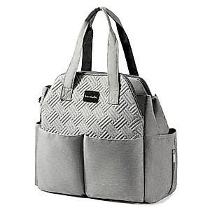 Suavezilla Diaper Bag, Multifunction Travel Tote Diaper Bag for Mom and Dad,Multi-Compartment Baby Bag for Boys and Girls with Changing Pad,Insulated Pockets,Large Capacity-Grey