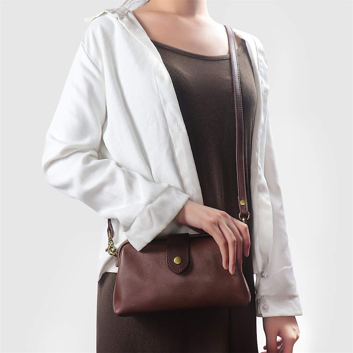 Top-Handle Bags Leather Crossbody Bags for Women Shoulder Bags Handmade Phone Purse Handbags Vintage Small Nice Little Messenger Bag, Coffee