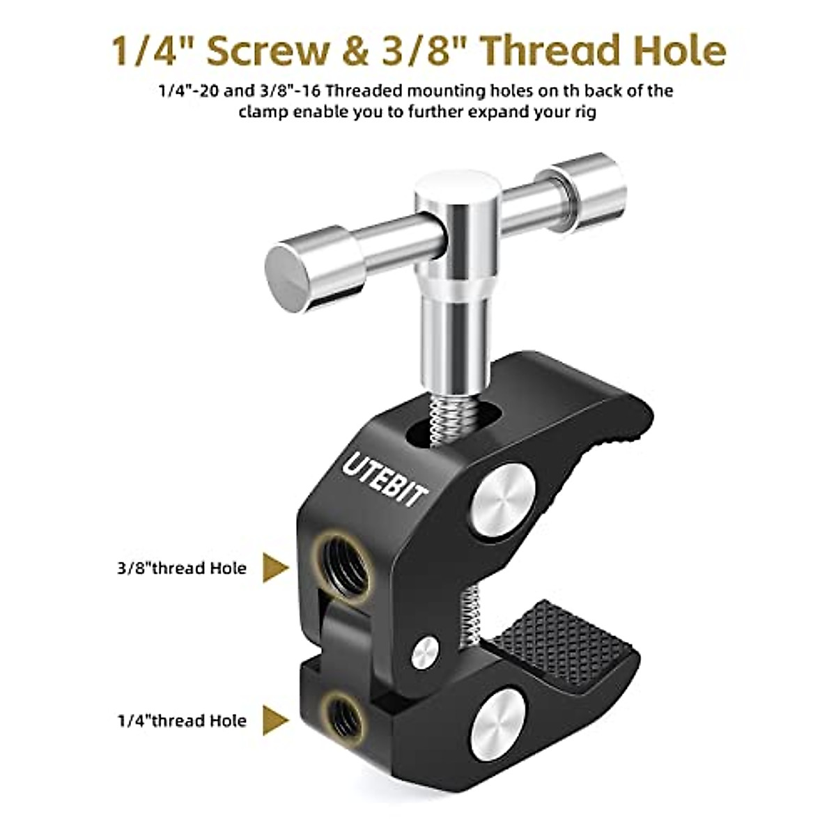 UTEBIT 7 inch Articulating Friction Arm with Large Super Crab Clamp and Hot Shoe Mount 1/4" Magic DSLR Tripod Arms Kit for Photography, Video, Camera Rig, LED Light, Flash Light, LCD Monitor