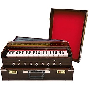 Original Superbrass American Pinewood 9-Stopper 3½ Octaves Portable Folding Indian Harmonium with Special Reeds + Fiberglass Case